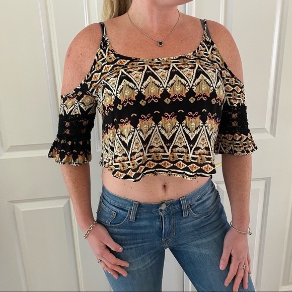 Jaase | Tops | Jaase Printed Lace Back Cross Strap Crop Top | Poshmark